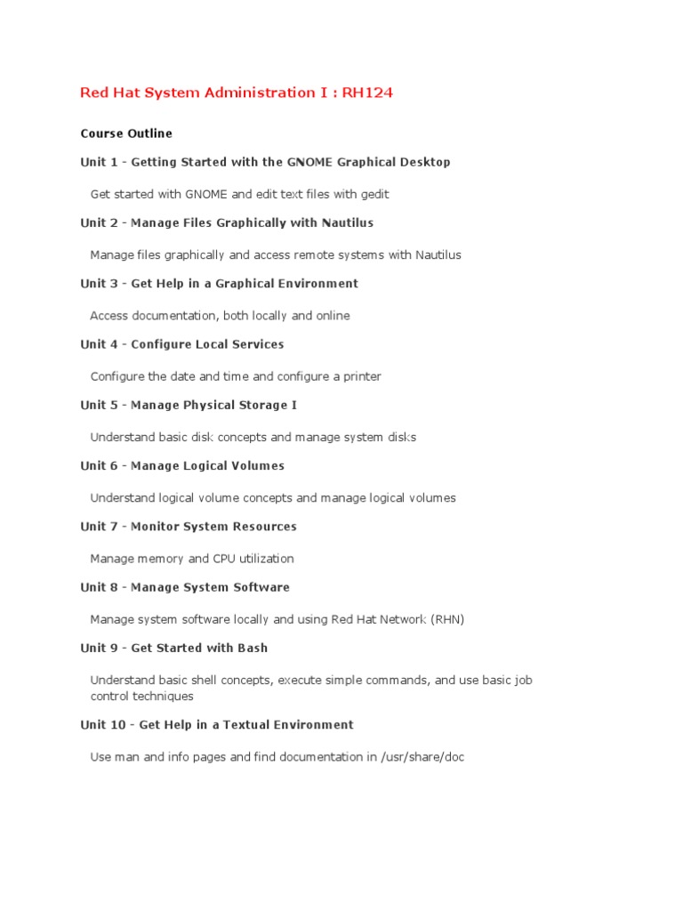 Red Hat System Administration Course Overview | PDF | File System | Linux