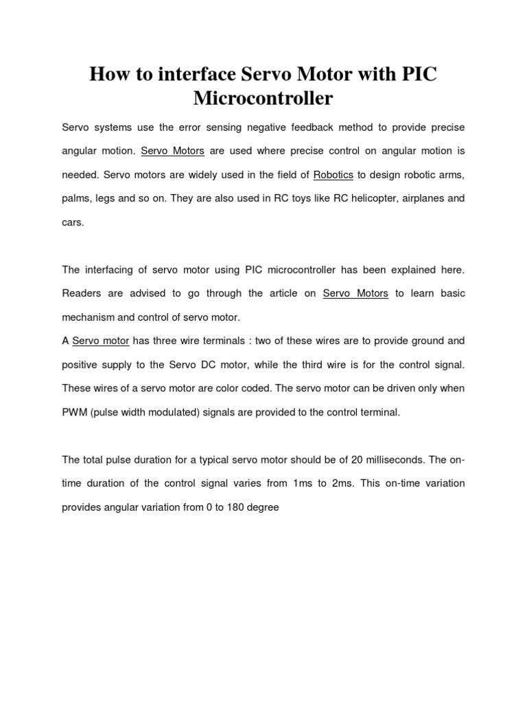 How To Interface Servo Motor With PIC Microcontroller | PDF ... How To Interface Servo Motor With PIC Microcontroller | PDF ...