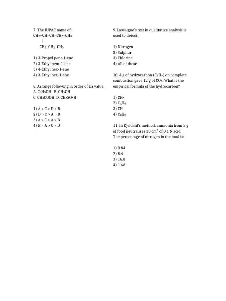 Chemistry Questions Two Column | PDF