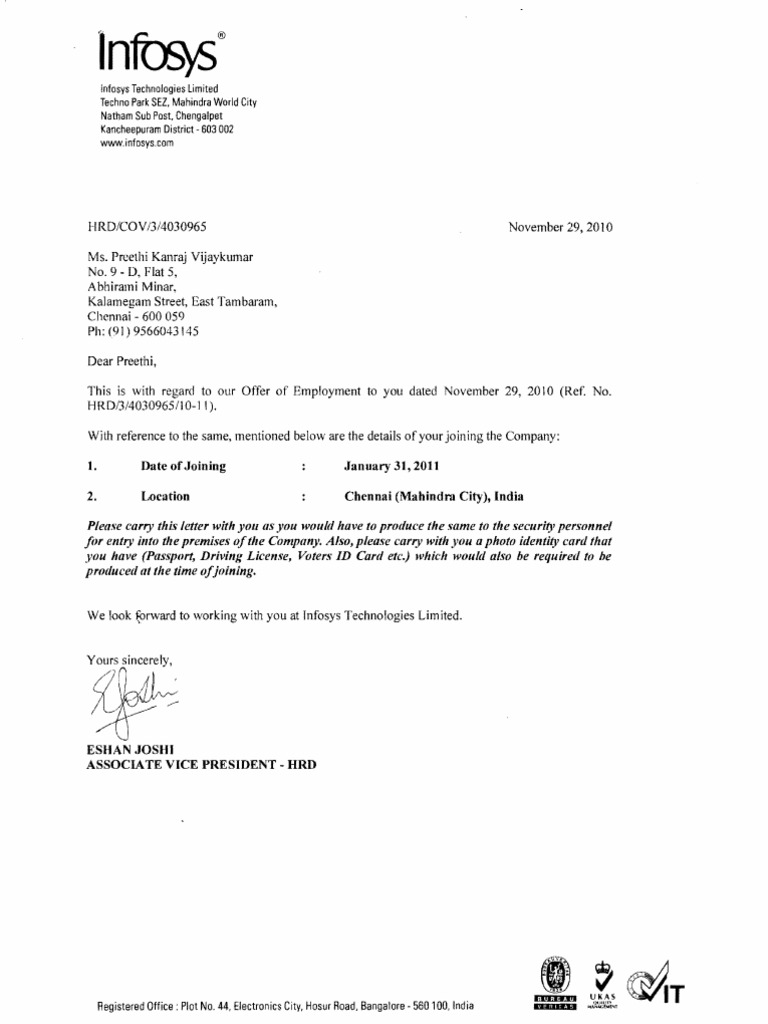 Infosys Offer Letter | PDF | Identity Document | Government And Personhood