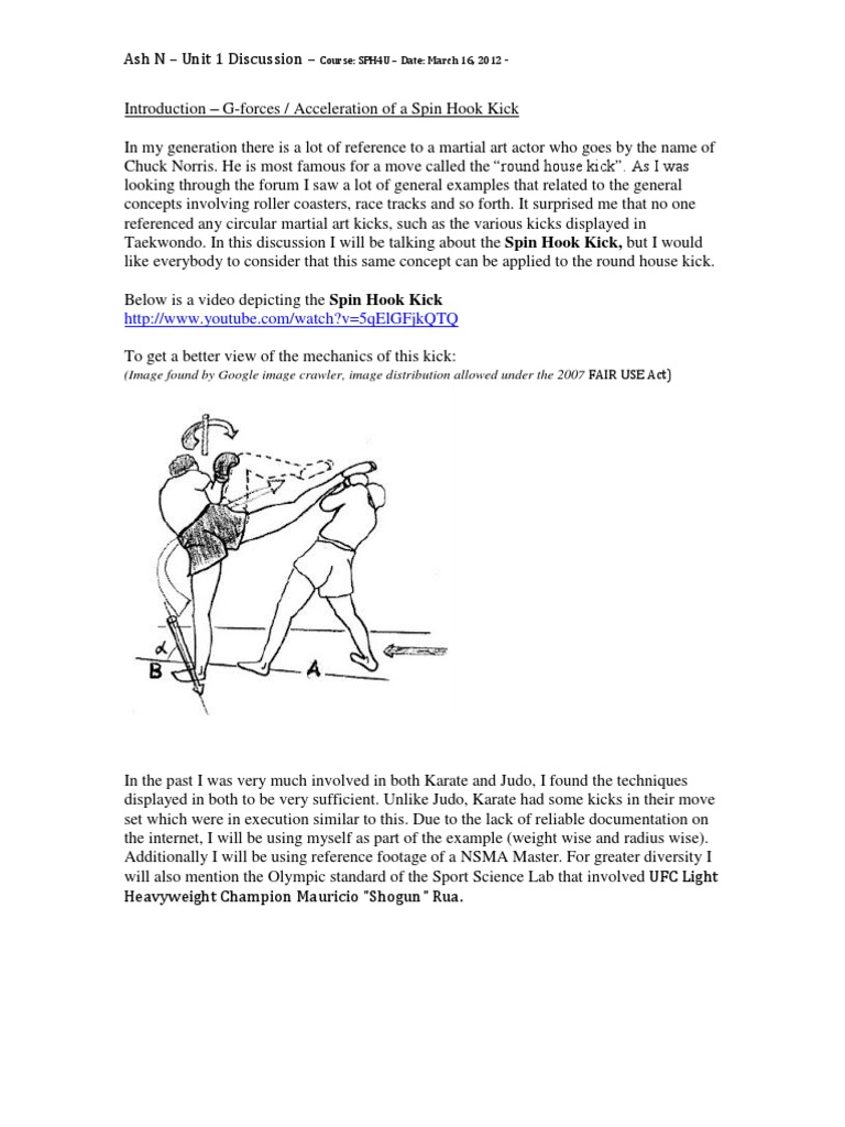Physics Research Assignment G Forces Acceleration Of A Spin Hook Kick