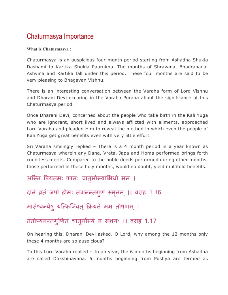 Chaturmasya Importance | PDF | Indian Religions | Religion And Belief