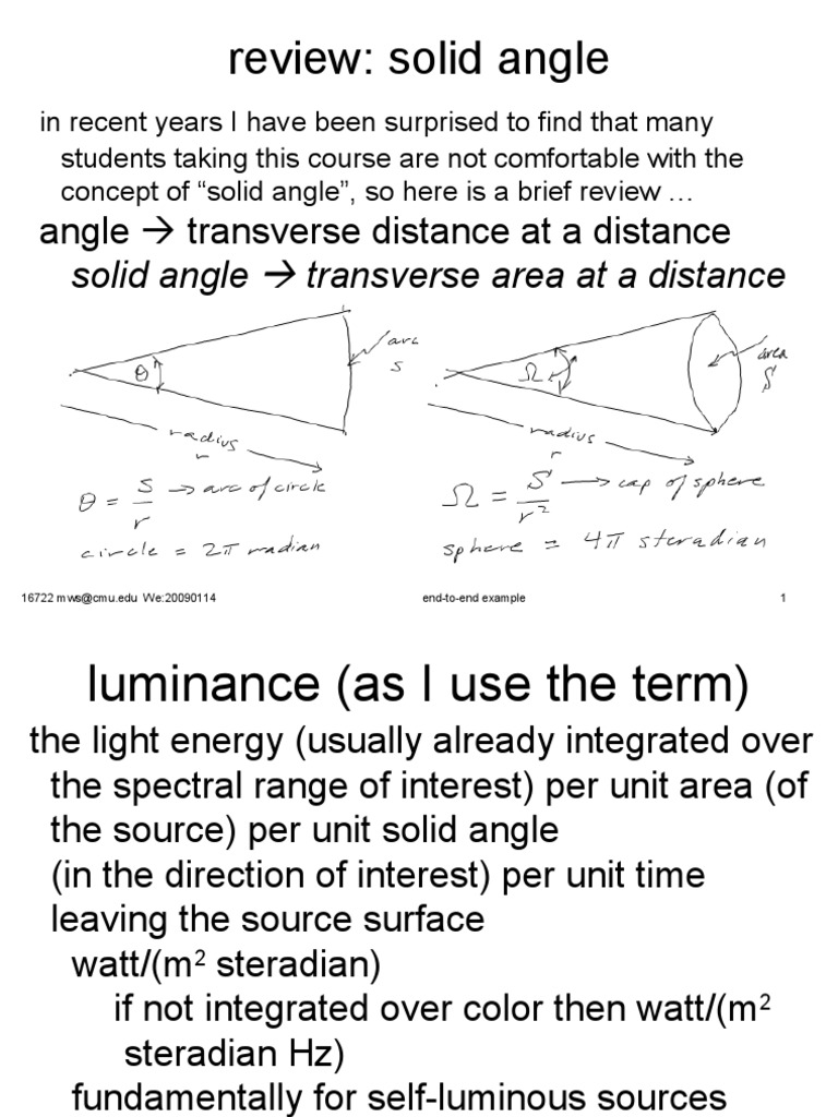 Review: Solid Angle: Angle Transverse Distance at A Distance Solid Angle | PDF | Charge Coupled ...