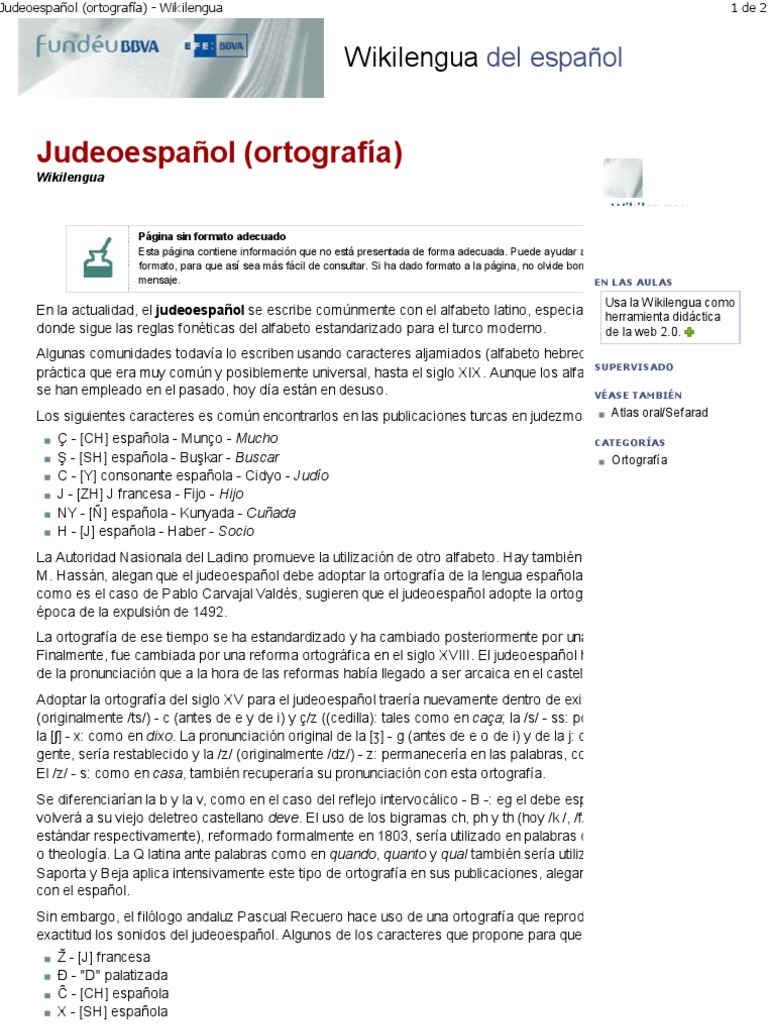 Judeoespañol (Ortografía) - Wikilengua | PDF