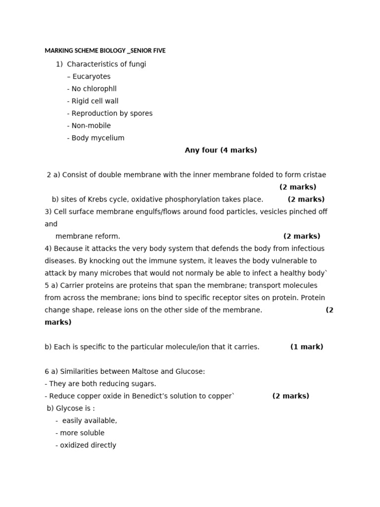 Marking Scheme Biology_s5 Ca_3rd Term 2019 | PDF | Enzyme | Proteins