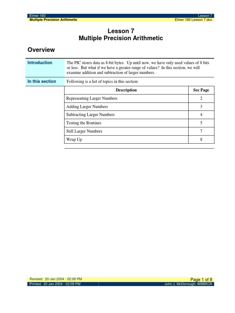 Multiple Precision Arithmetic | PDF | Subtraction | Subroutine