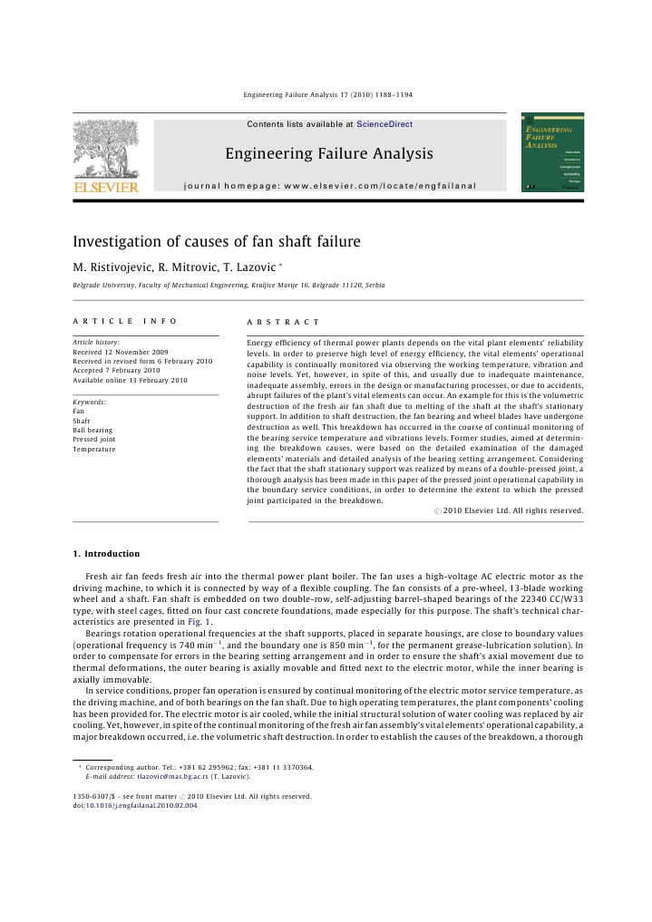 Investigation of Causes of Fan Shaft Failure | PDF | Consumer Goods ...