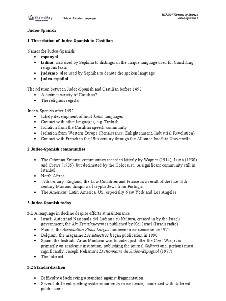 The Relation of Judeo-Spanish To Castilian Names - Chris Pountain | PDF ...