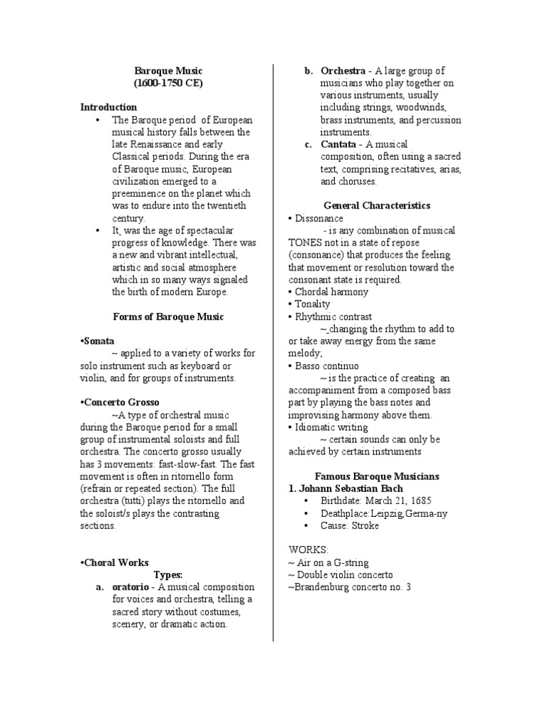 Handout (Baroque) | PDF | Baroque Music | Concerto