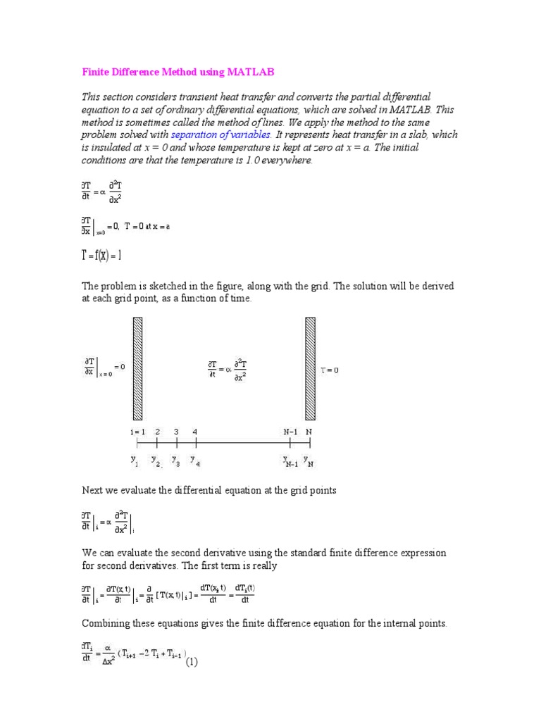 Finite Difference Method Using MATLAB | PDF | Finite Difference | Equations