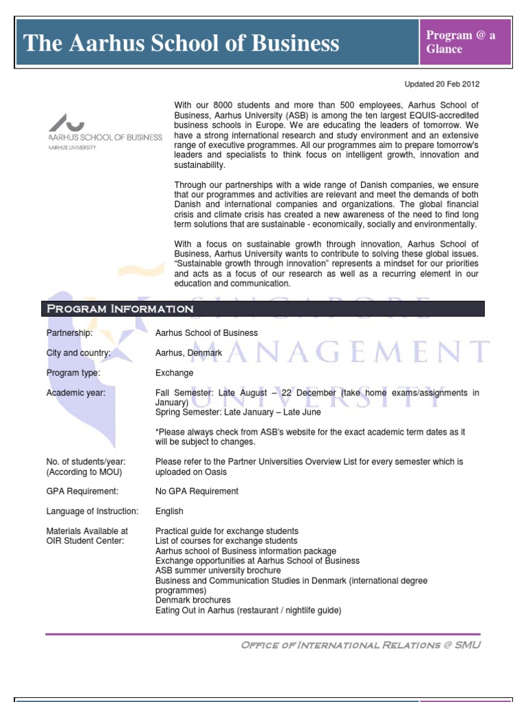 The Aarhus School of Business: Program at A Glance | PDF | Denmark ...