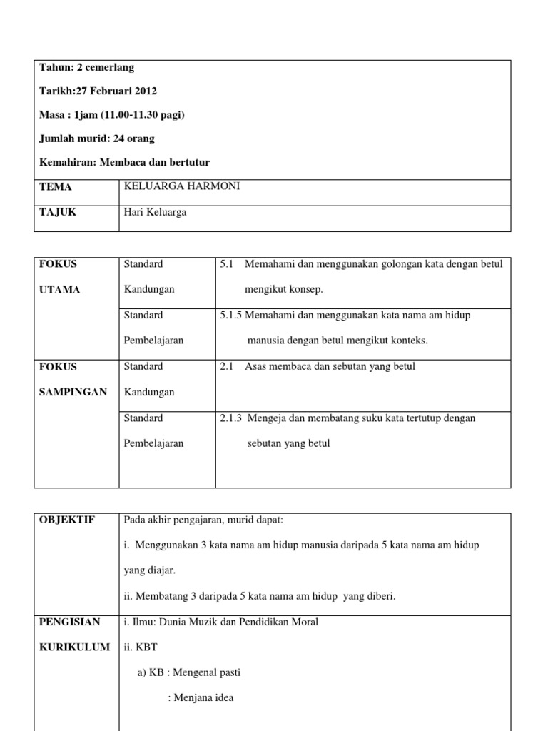 RPH BM Tahun 2 | PDF