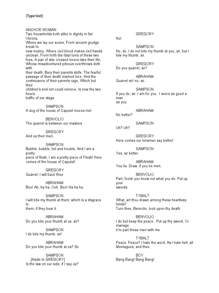 Romeo & Juliet Modern Script! | PDF | Characters In Romeo And Juliet ...