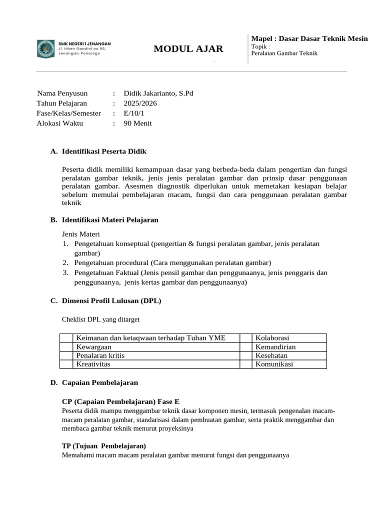 Modul Gambar Teknik Peralatan Gambar | PDF