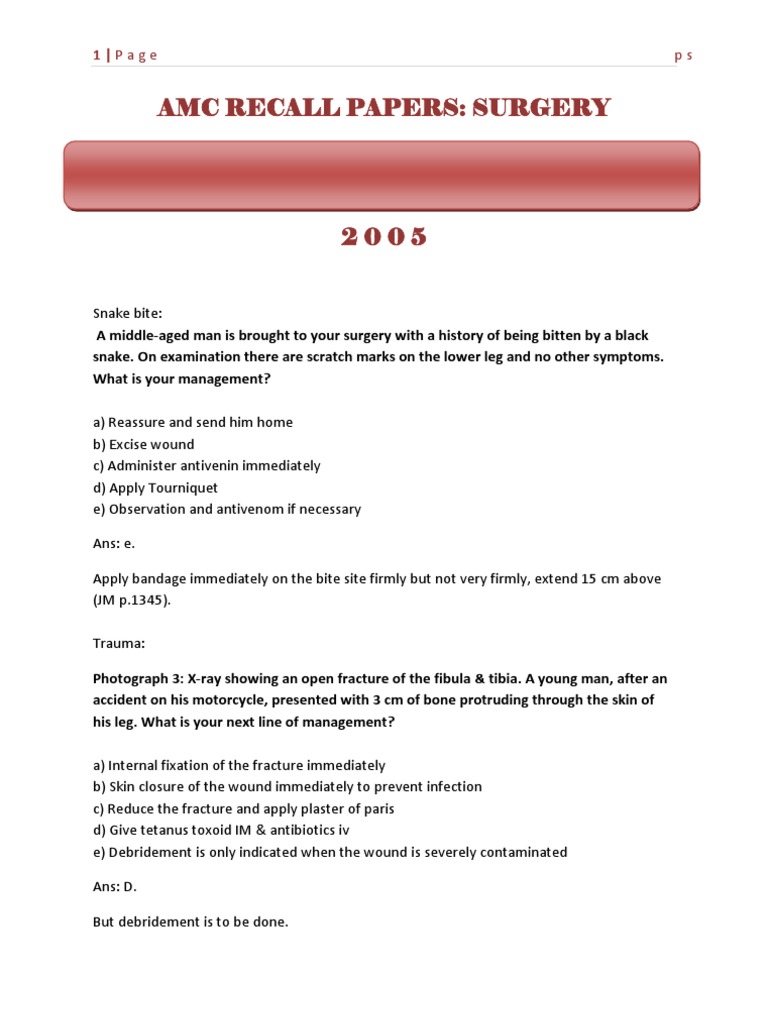 Amc Recall Papers: Surgery: 1 - Page | PDF