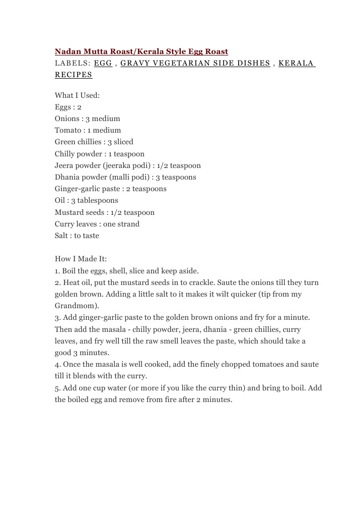 Kerala Nadan Mutta Roast Recipe | PDF