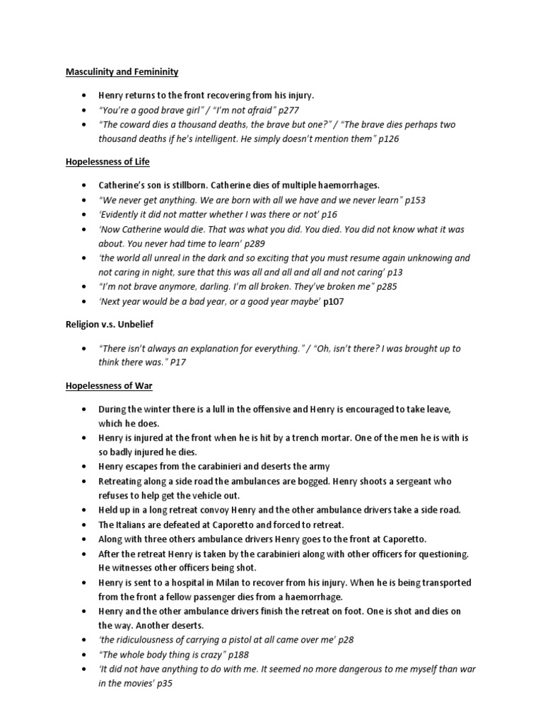 A Farewell To Arms - Themes & Quotes | PDF | Violence