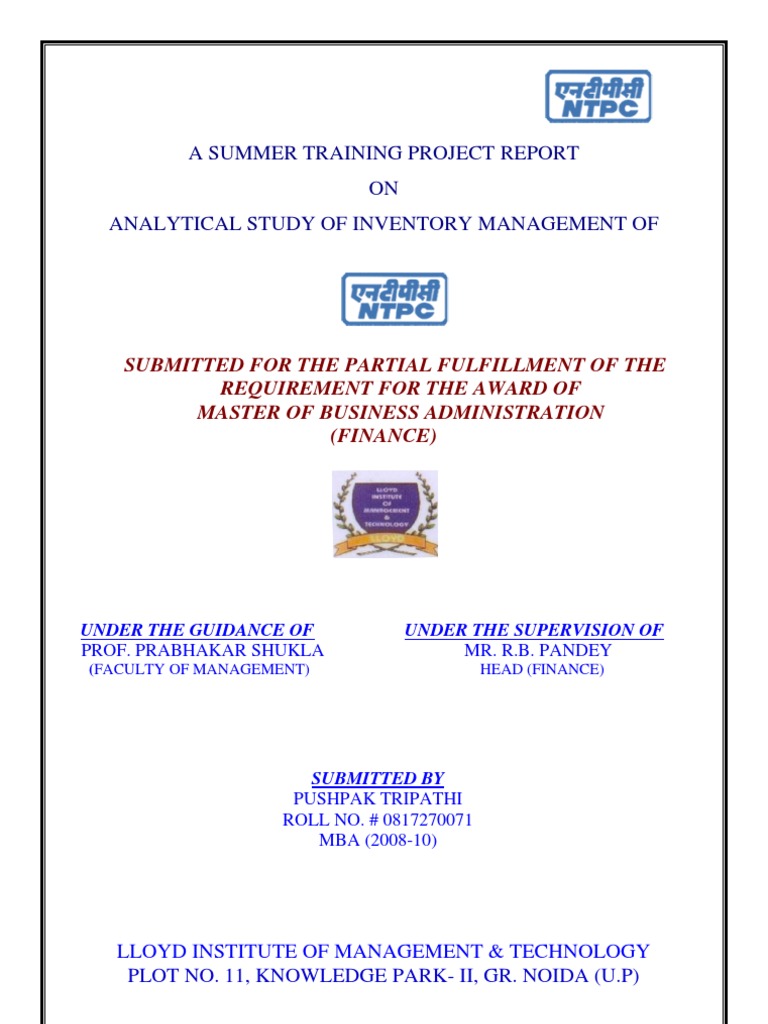A Summer Training Report Front Page | PDF | Inventory | Production And ...