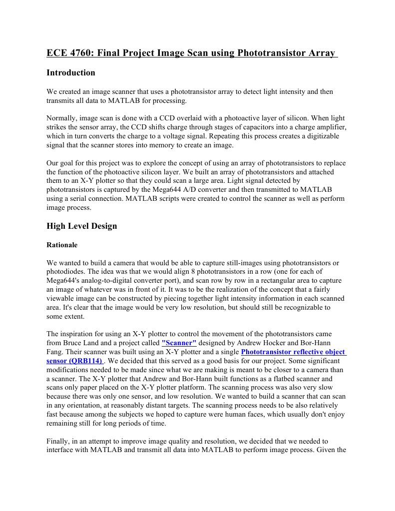 ECE 4760: Final Project Image Scan Using Phototransistor Array | PDF ...