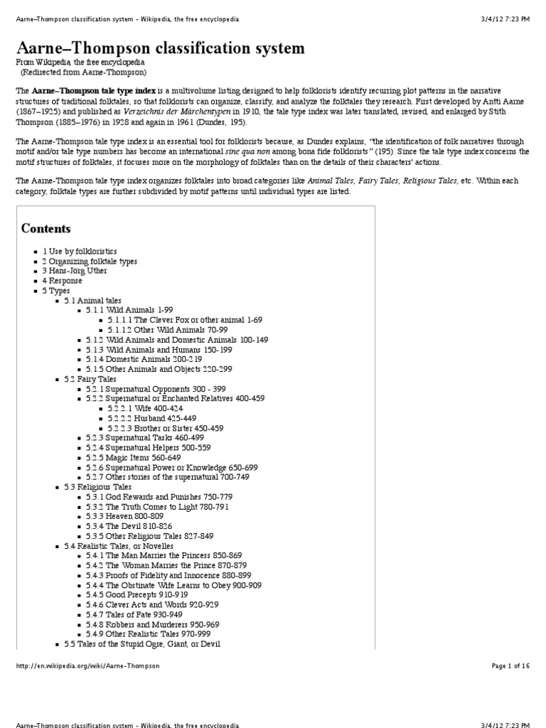 Aarne-Thompson Classification System - Wikipedia, The Free Encyclopedia ...