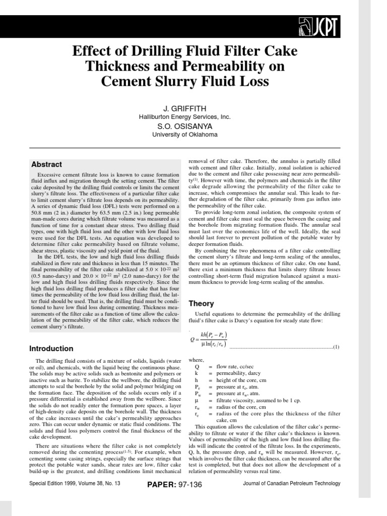 Effect of Drilling Fluid Filter Cake | PDF | Permeability (Earth Sciences) | Filtration