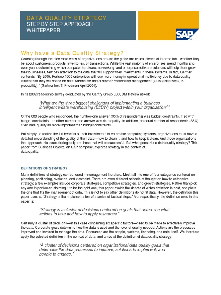 Data Quality Strategy Whitepaper | PDF | Data Quality | Strategic ...
