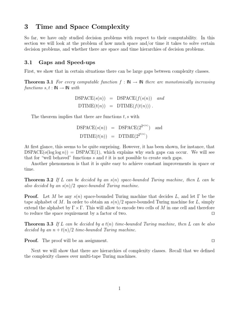 3 Time and Space Complexity: 3.1 Gaps and Speed-Ups | PDF | Computational Complexity Theory | Logic
