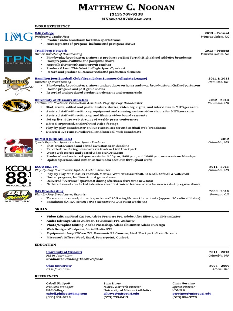 Broadcast Resume | PDF | News Broadcasting | Television