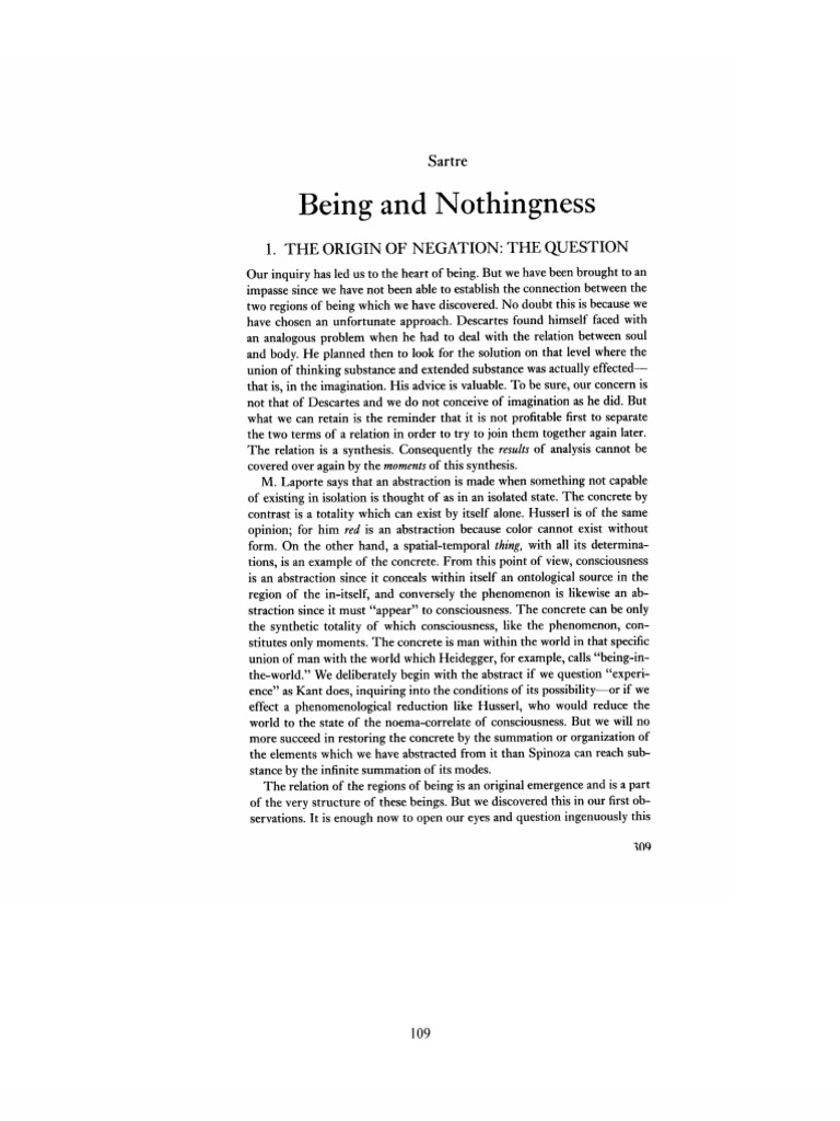 Sartre Being and Nothingness | PDF | French Books | Existentialist Books