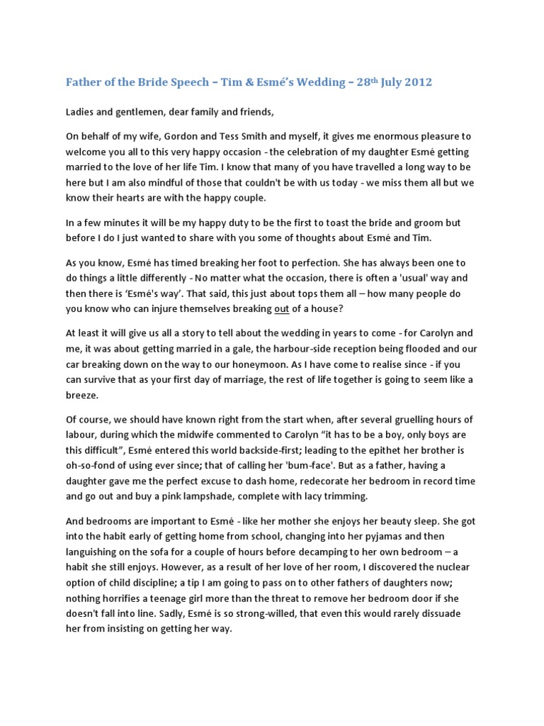 Father of the Bride Speech for Esmé | PDF | Wedding