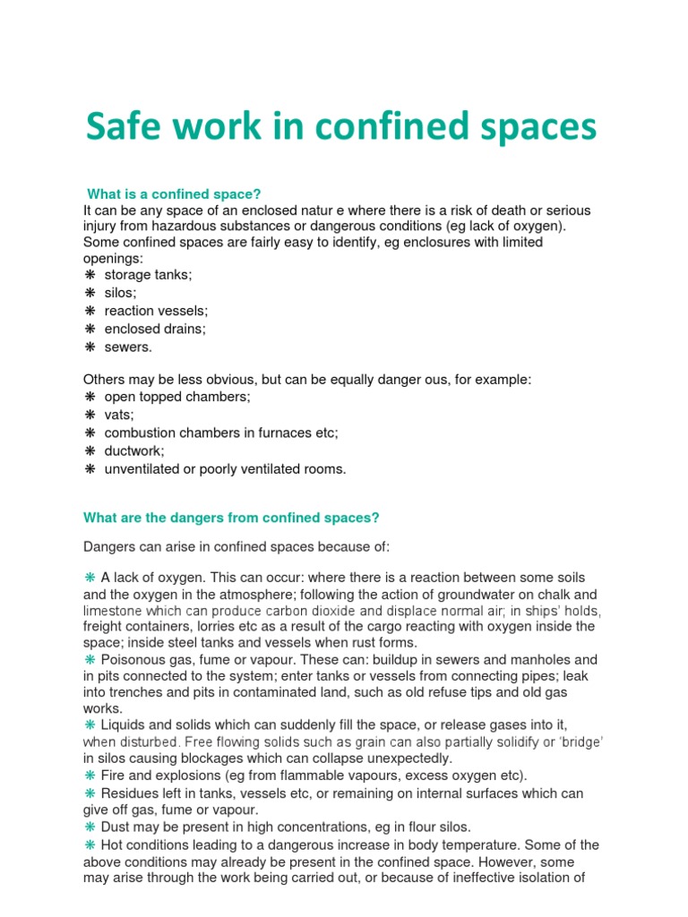 Confined Spaces | PDF | Oxygen | Chemistry