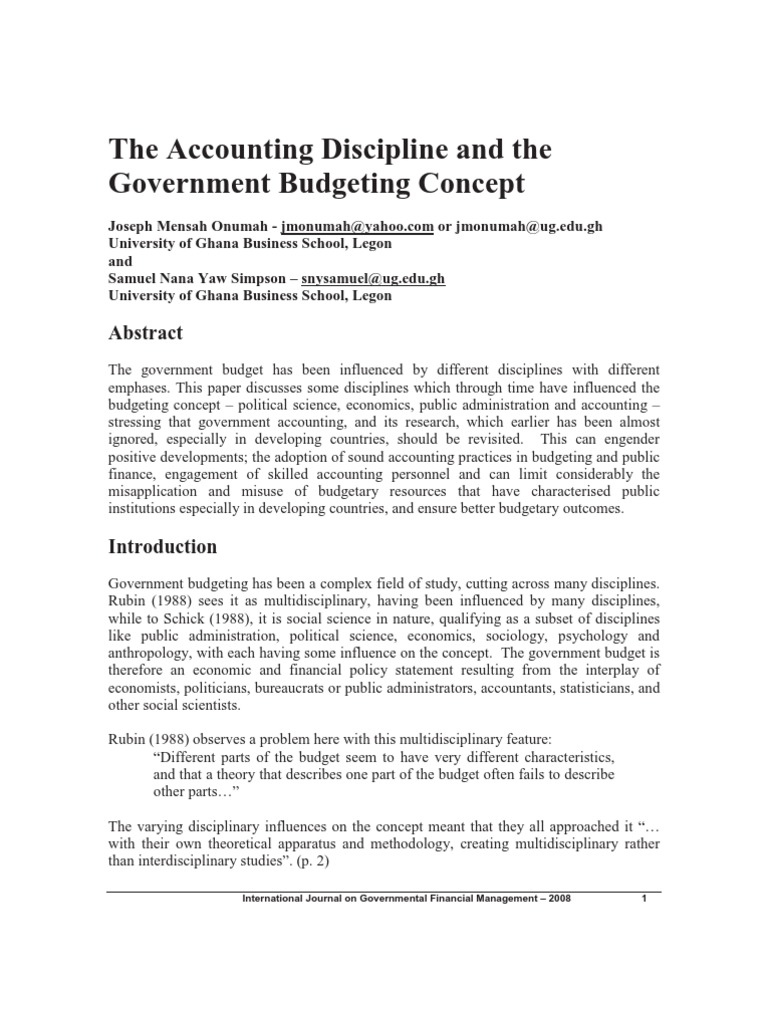 Onumah, Simpson The Accounting Discipline and The Government Budgeting ...