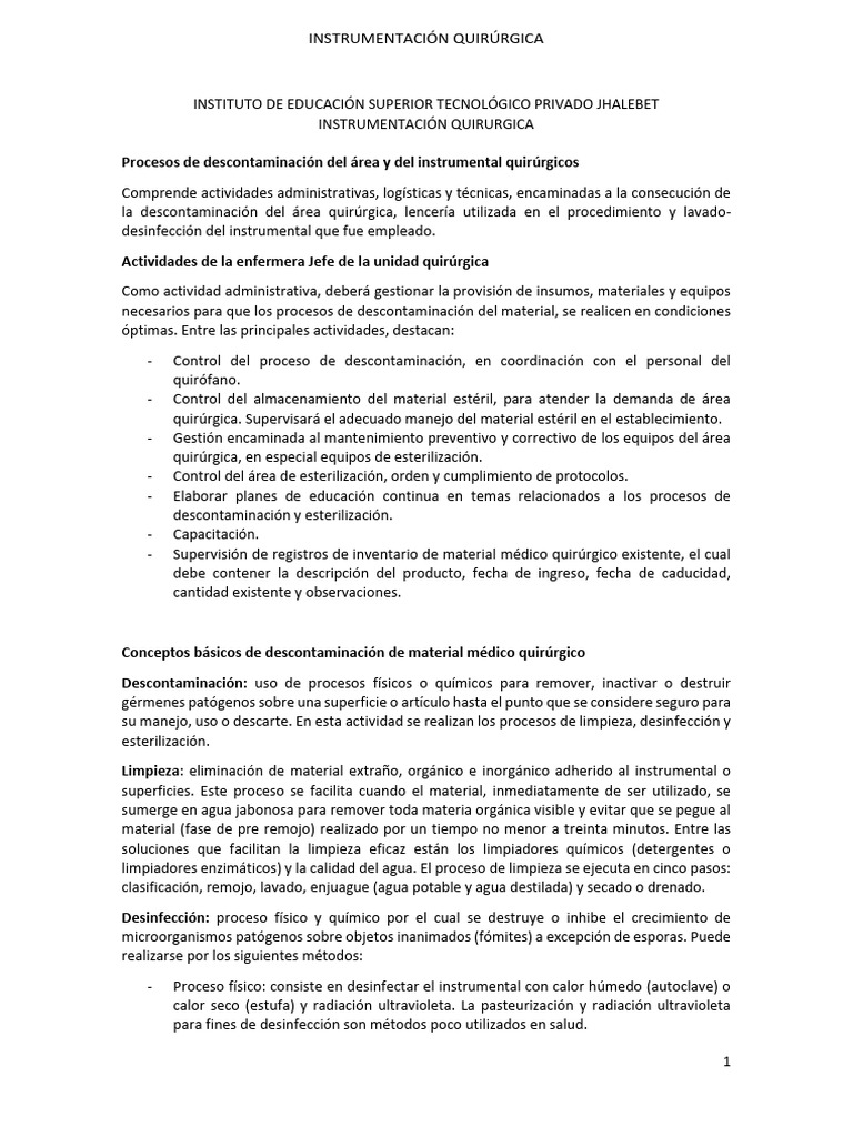 Limpieza - Desinfección - Esterilización en Centro Quirúrgico | PDF ...
