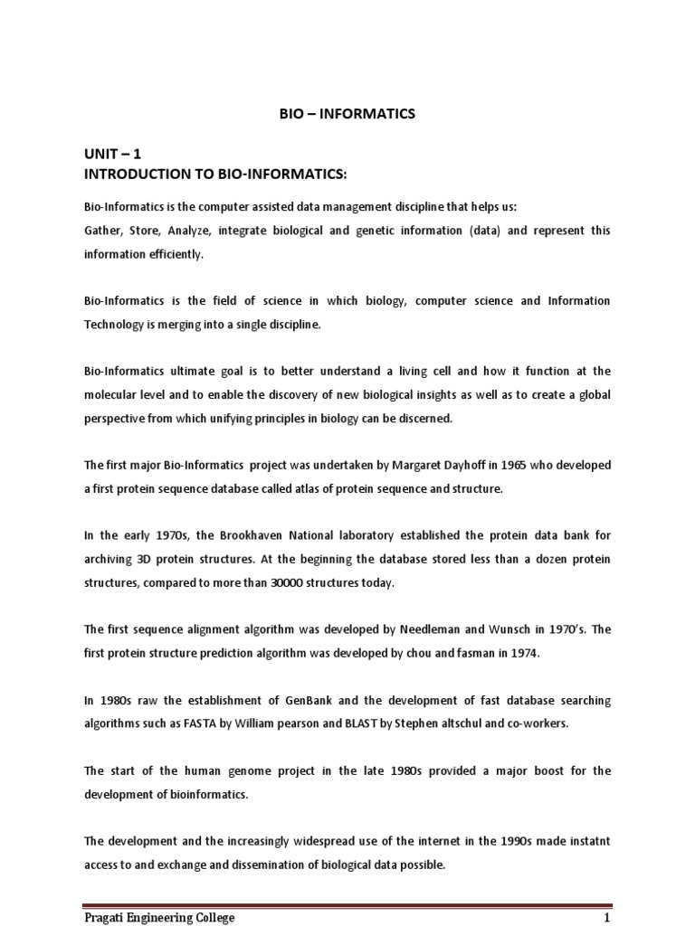 Bio - Informatics Unit - 1 Introduction To Bio-Informatics | PDF | File Transfer Protocol ...