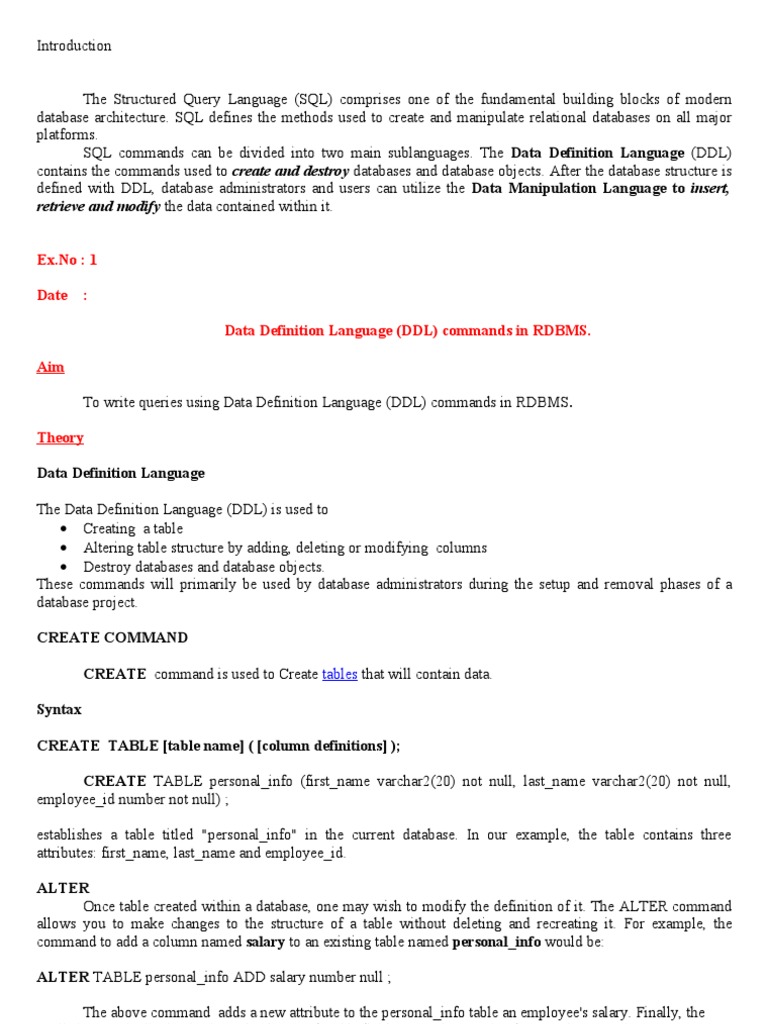 1 DDL | PDF | Sql | Databases