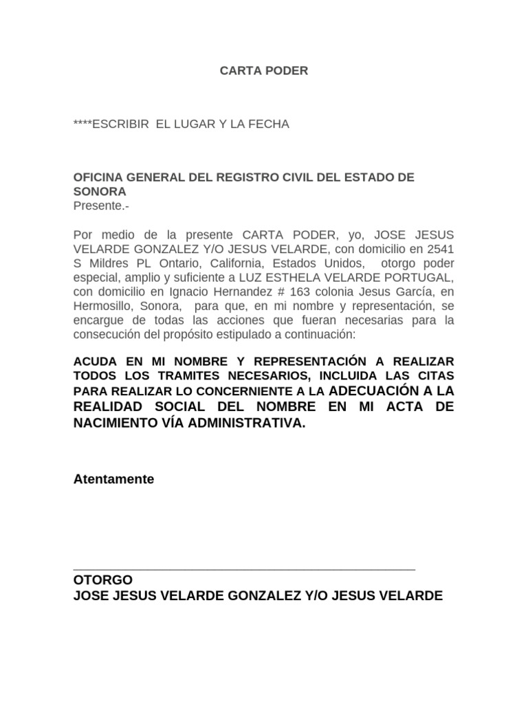 Carta Poder Jesus Velarde | PDF
