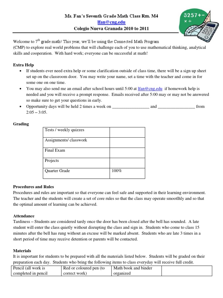 7th Grade Math Class Overview and Policies | PDF | Career & Growth ...