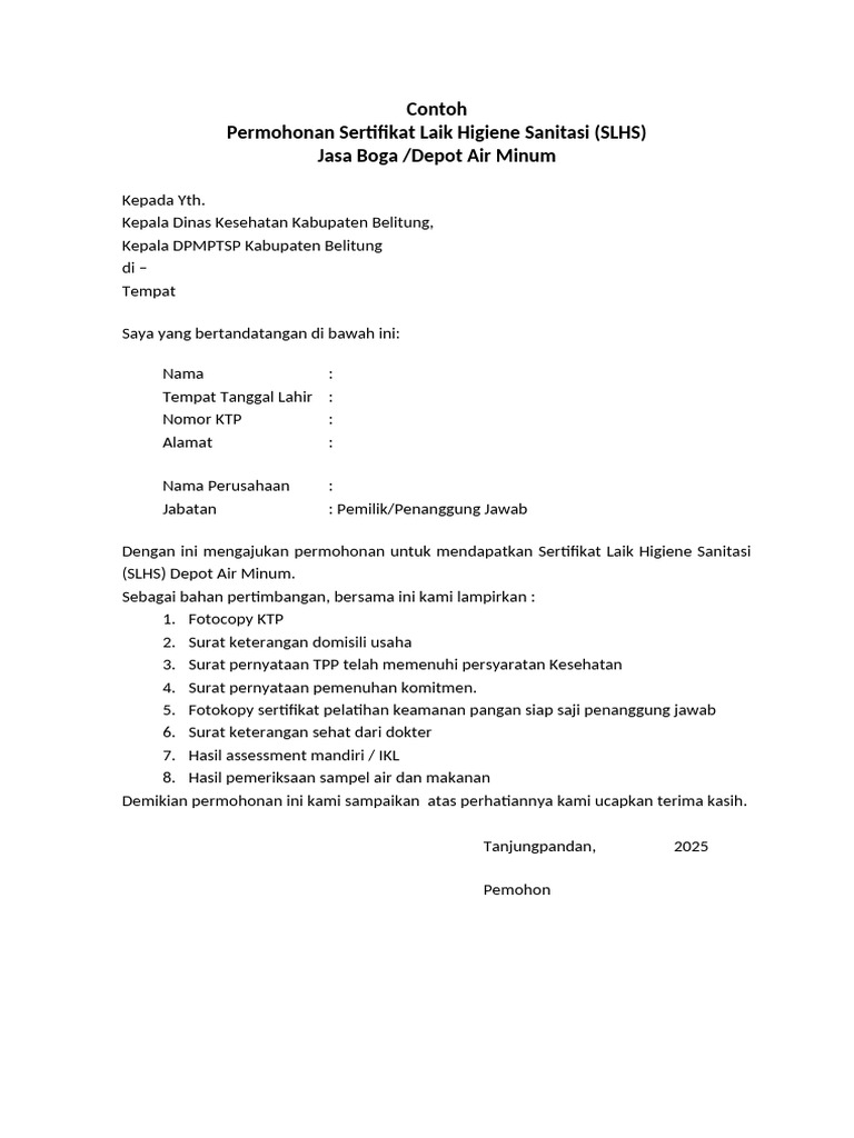 Contoh Surat Permohonan SLHS 2025 | PDF