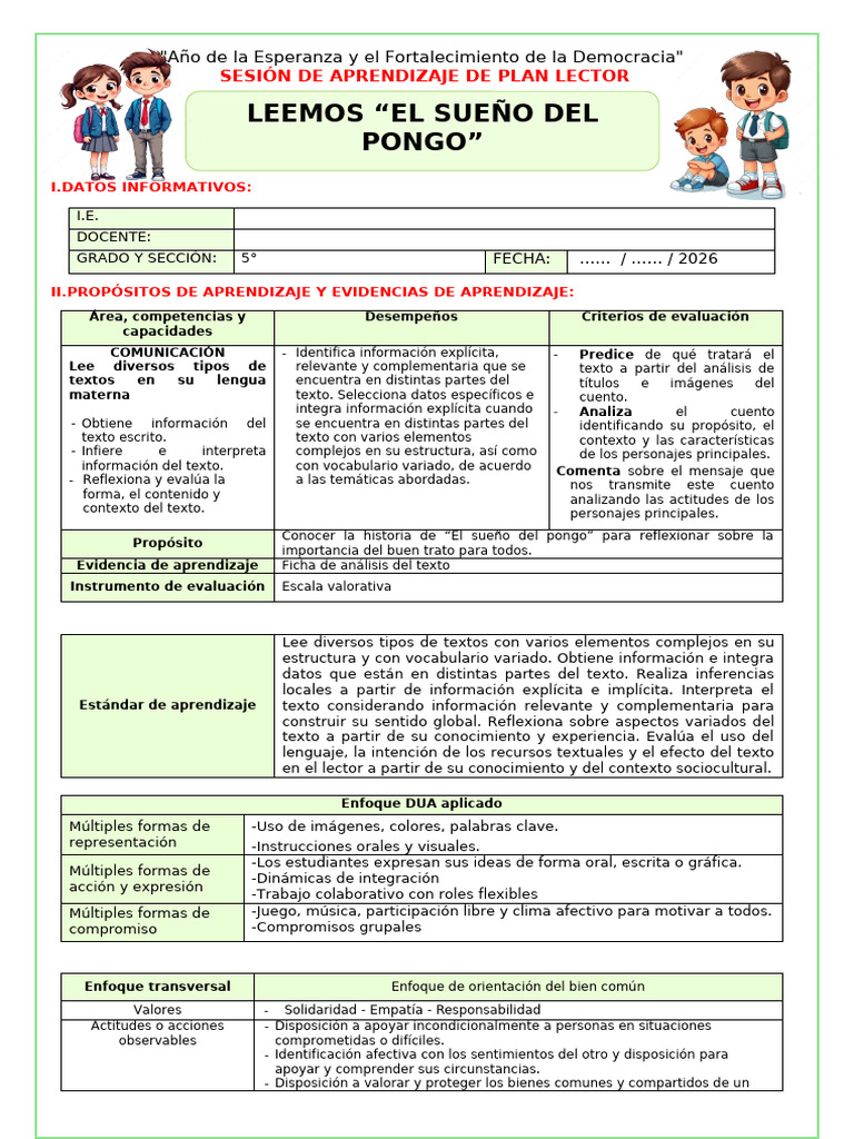 Ses-juev-plan Lector-leemos “El Sueño Del Pongo” | PDF