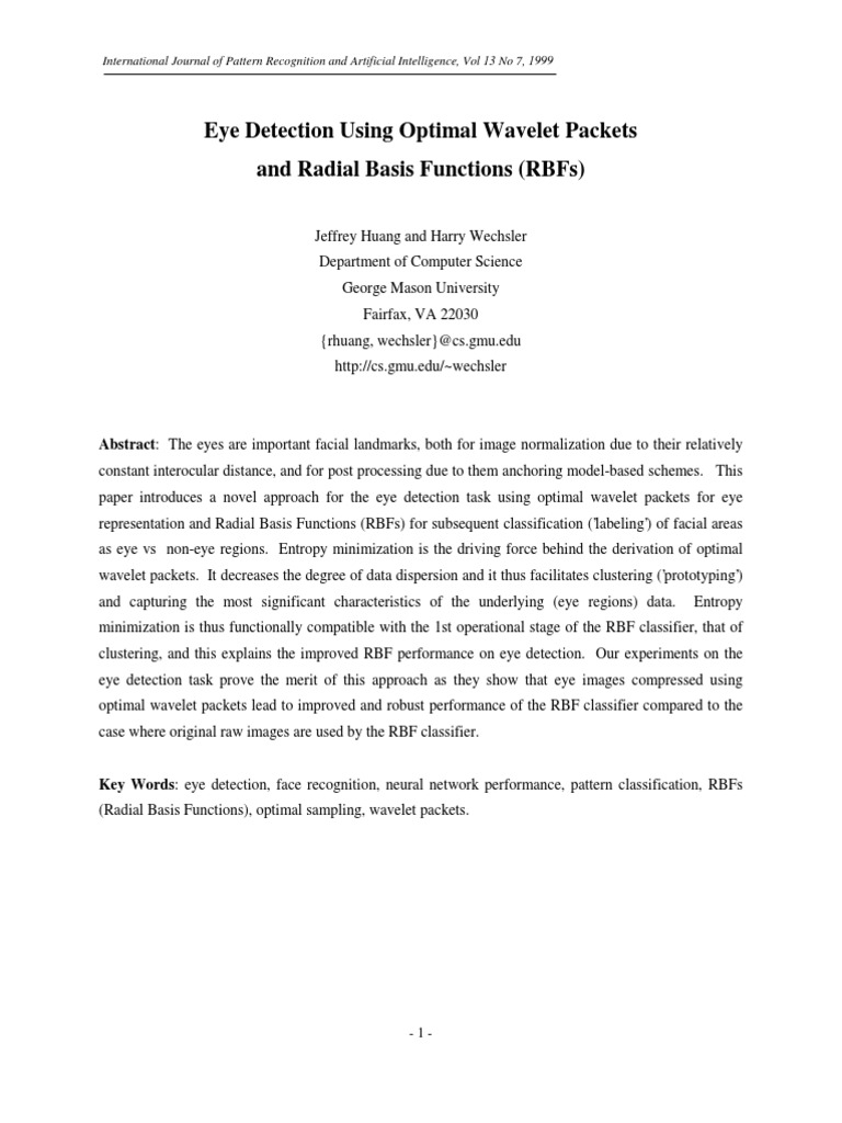 Eye Detection Using Optimal Wavelet Packets and Radial Basis Functions (RBFS) | PDF | Wavelet ...