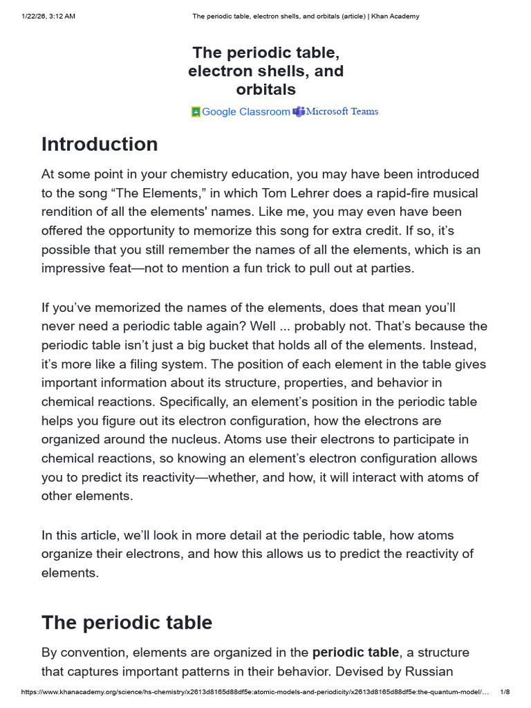The Periodic Table, Electron Shells, And Orbitals (Article) _ Khan ...