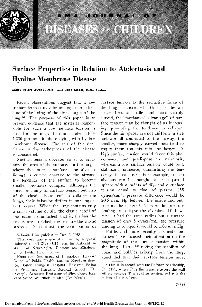 Avery y Mead. Surface Properties in Relation To Atelectasis and Hyaline ...