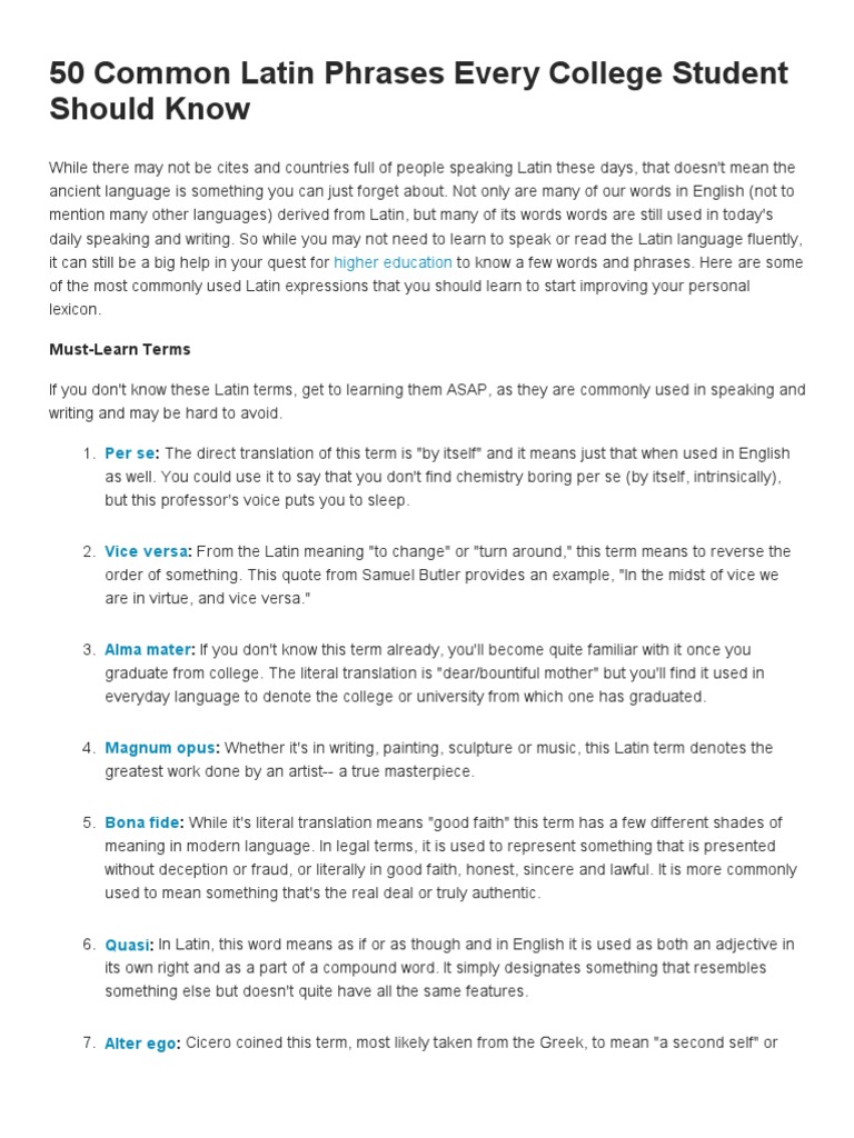 50 Common Latin Phrases | A Priori And A Posteriori | In Situ