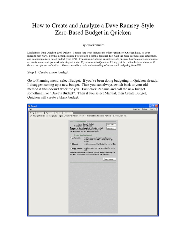 How To Create A Dave Ramsey Budget in Quicken | PDF | Transaction ...