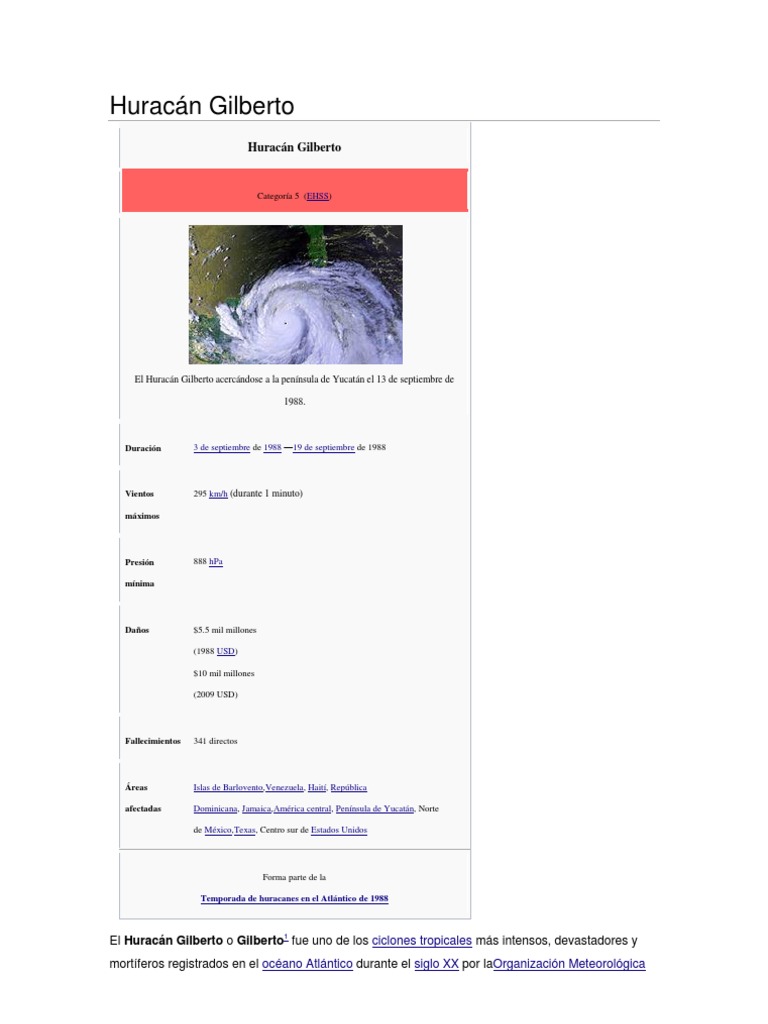 Huracán Gilberto | PDF | Ciclones tropicales | Zona tropical