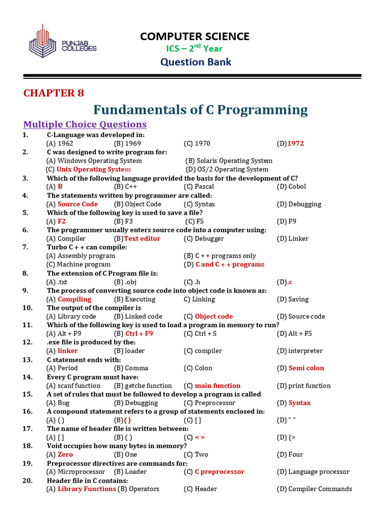 2nd Year Computer Chapter 8 Introduction to C Programming | PDF ...