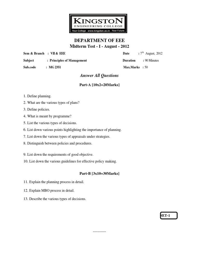 Mid Term 1 - Pom Question Paper | PDF
