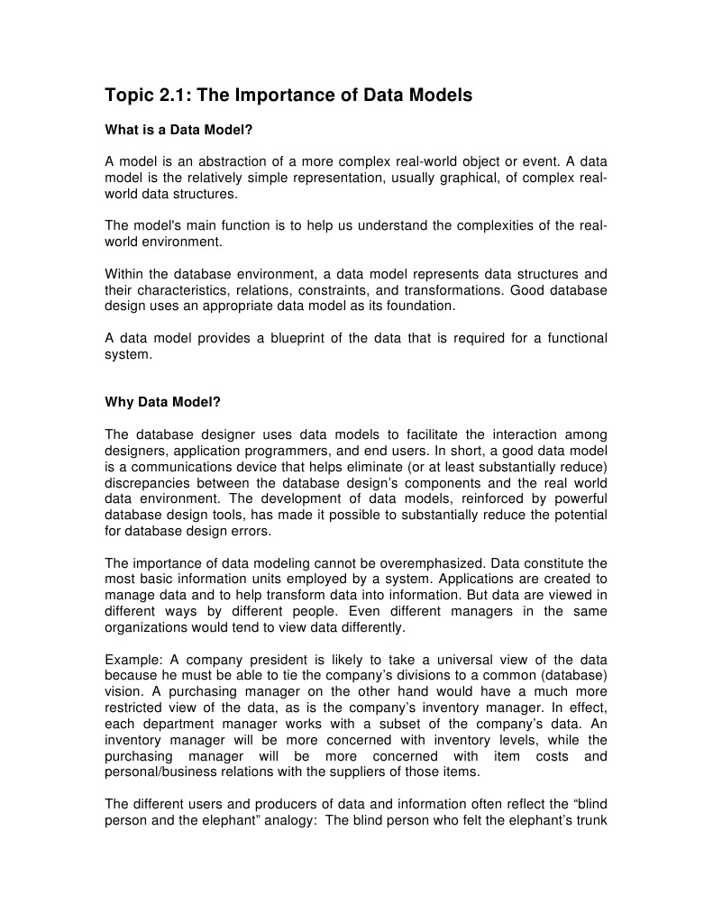 Chapter 2 - Data Models Importance of Data Models | PDF | Data Model ...