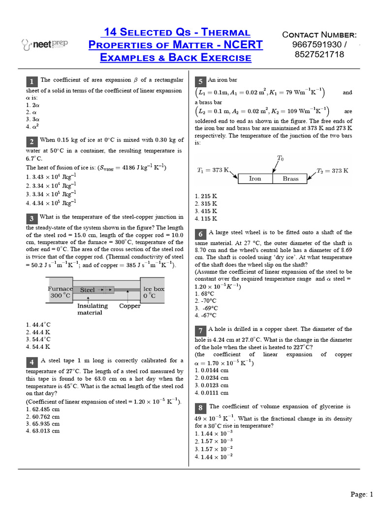 14_Selected_Qs_Thermal_Properties_of_Matter_NCERT_Examples_&_Back | PDF ...