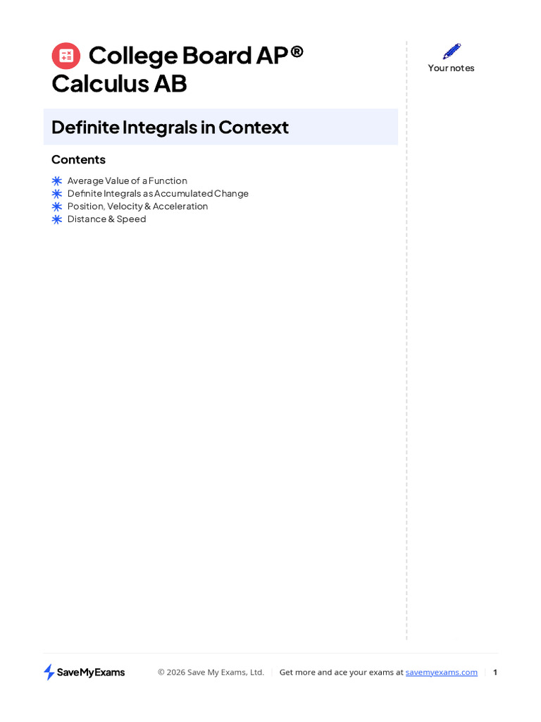 AP Calculus - Definite Integrals in Context | PDF | Function ...